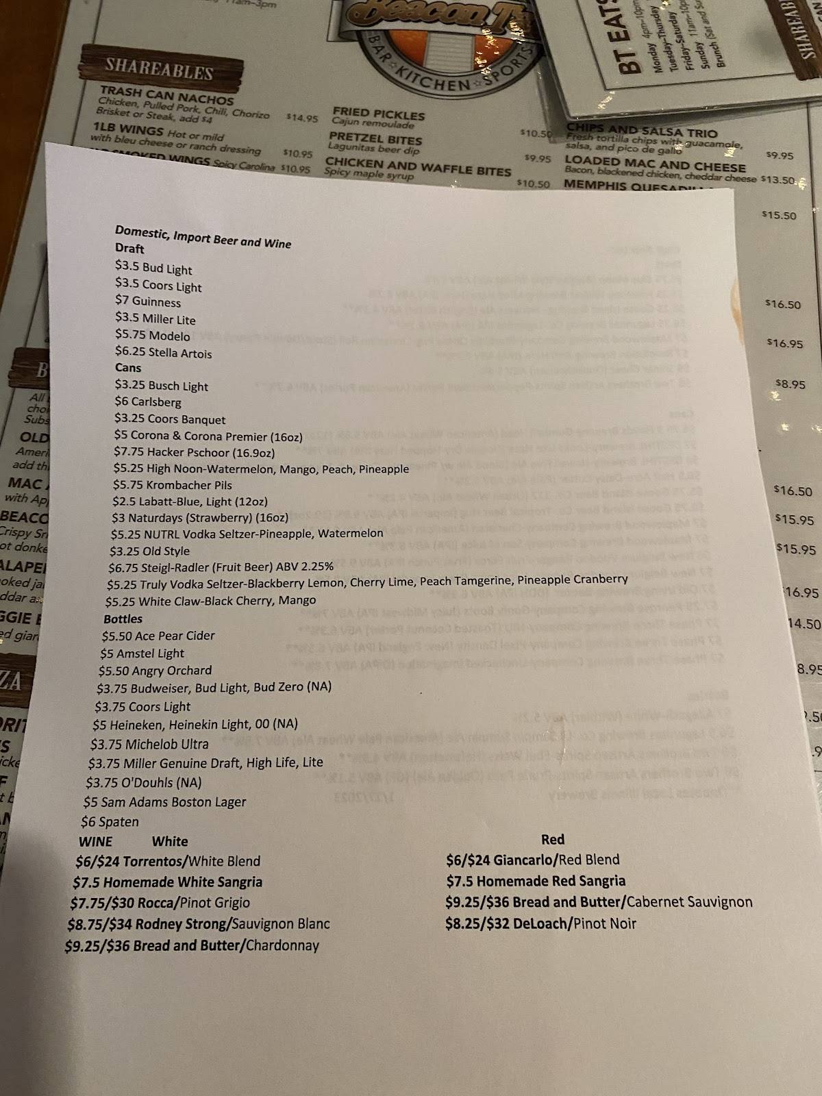 Menu at Beacon Tap pub & bar, Des Plaines, Lee St