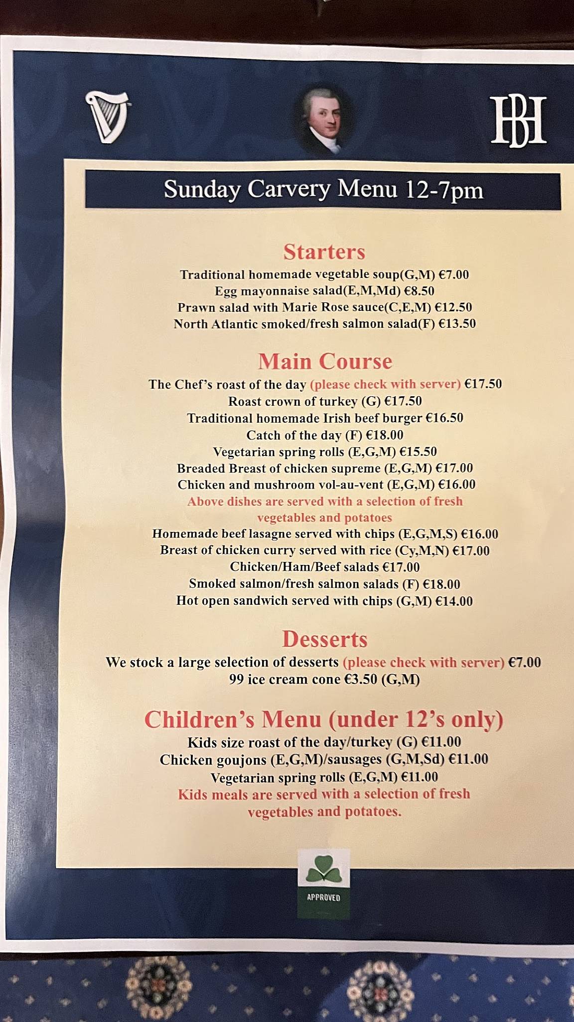 Menu at Beaumont House pub & bar, Dublin, 1 Shantalla Rd