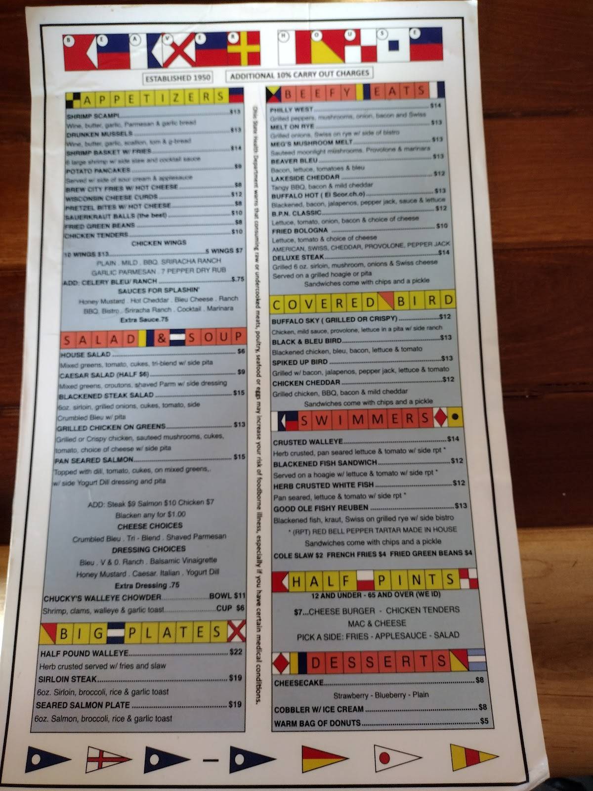 Menu at Beaver House pub & bar, Lorain
