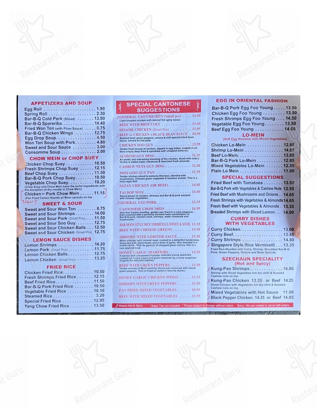 Menu at Golden Star Restaurant, Beaverton