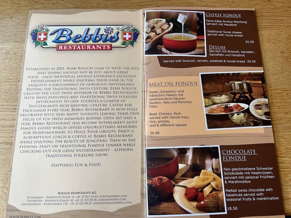 Speisekarte von Bebbis Restaurant, Grindelwald