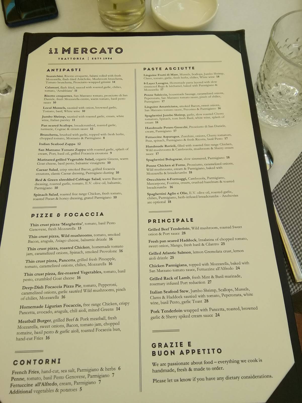 Menu at Il Mercato restaurant, Bedford