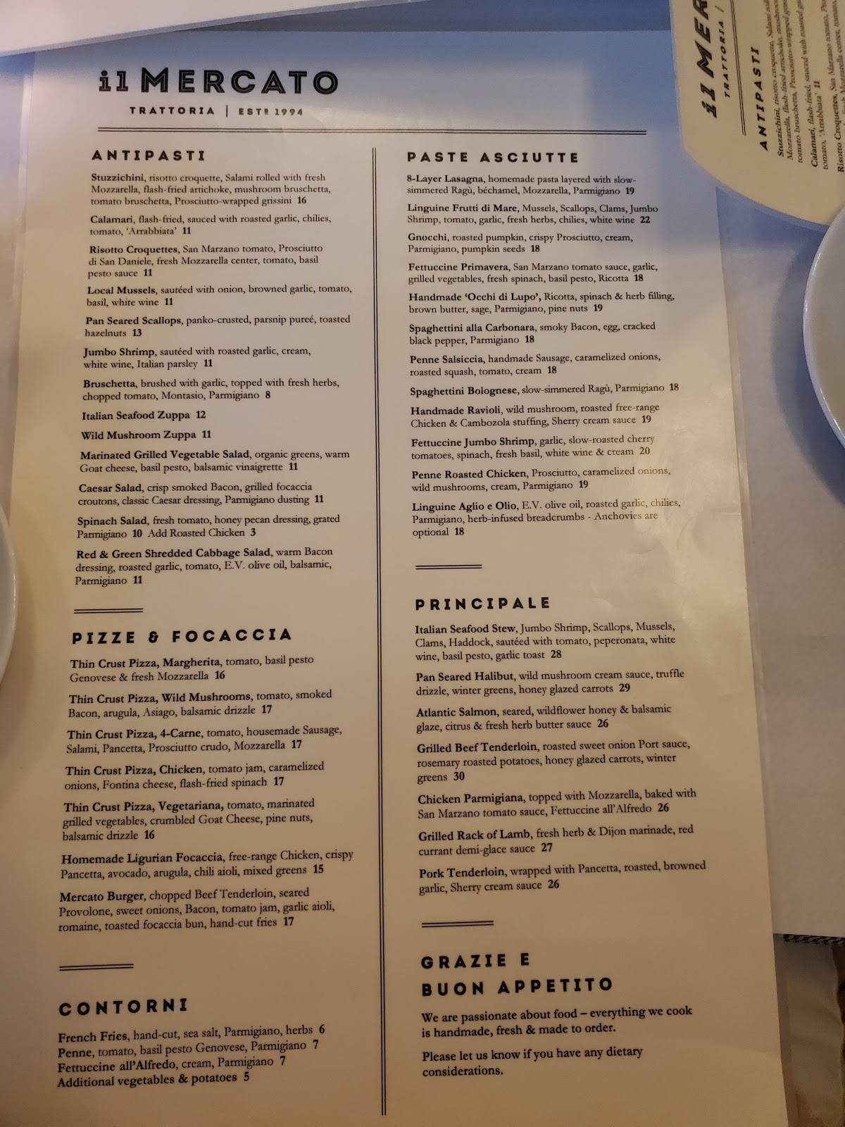 Menu at Il Mercato restaurant, Bedford
