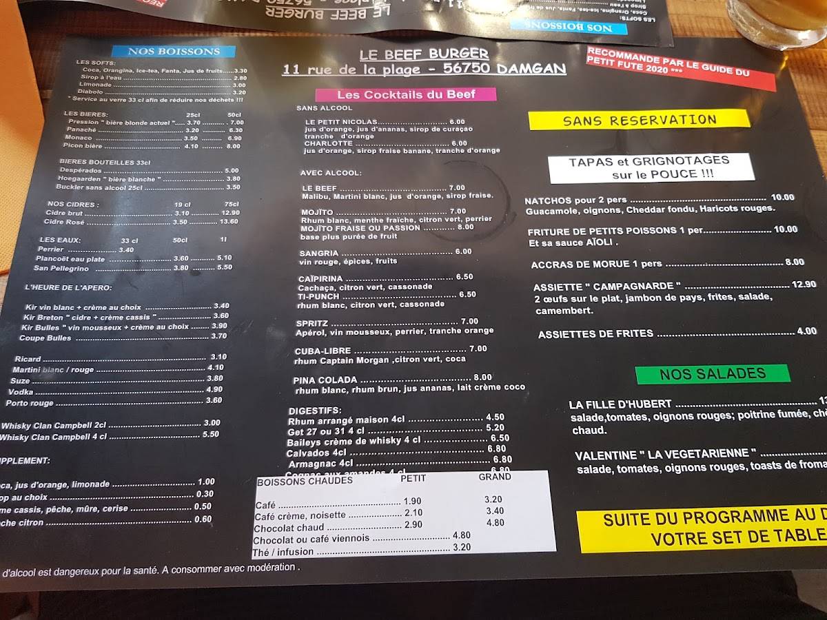 Menu at Beef Burger restaurant, Damgan