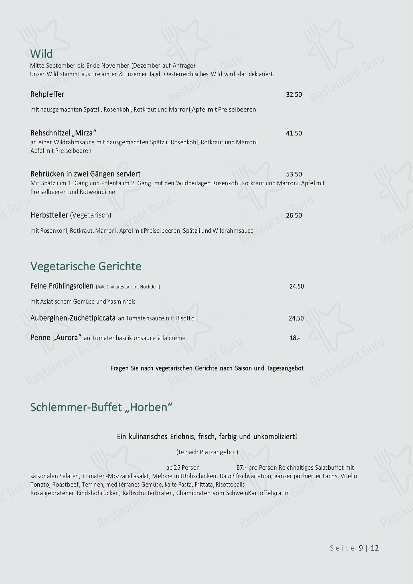 Speisekarte von Alpwirtschaft Horben, Beinwil (Freiamt)