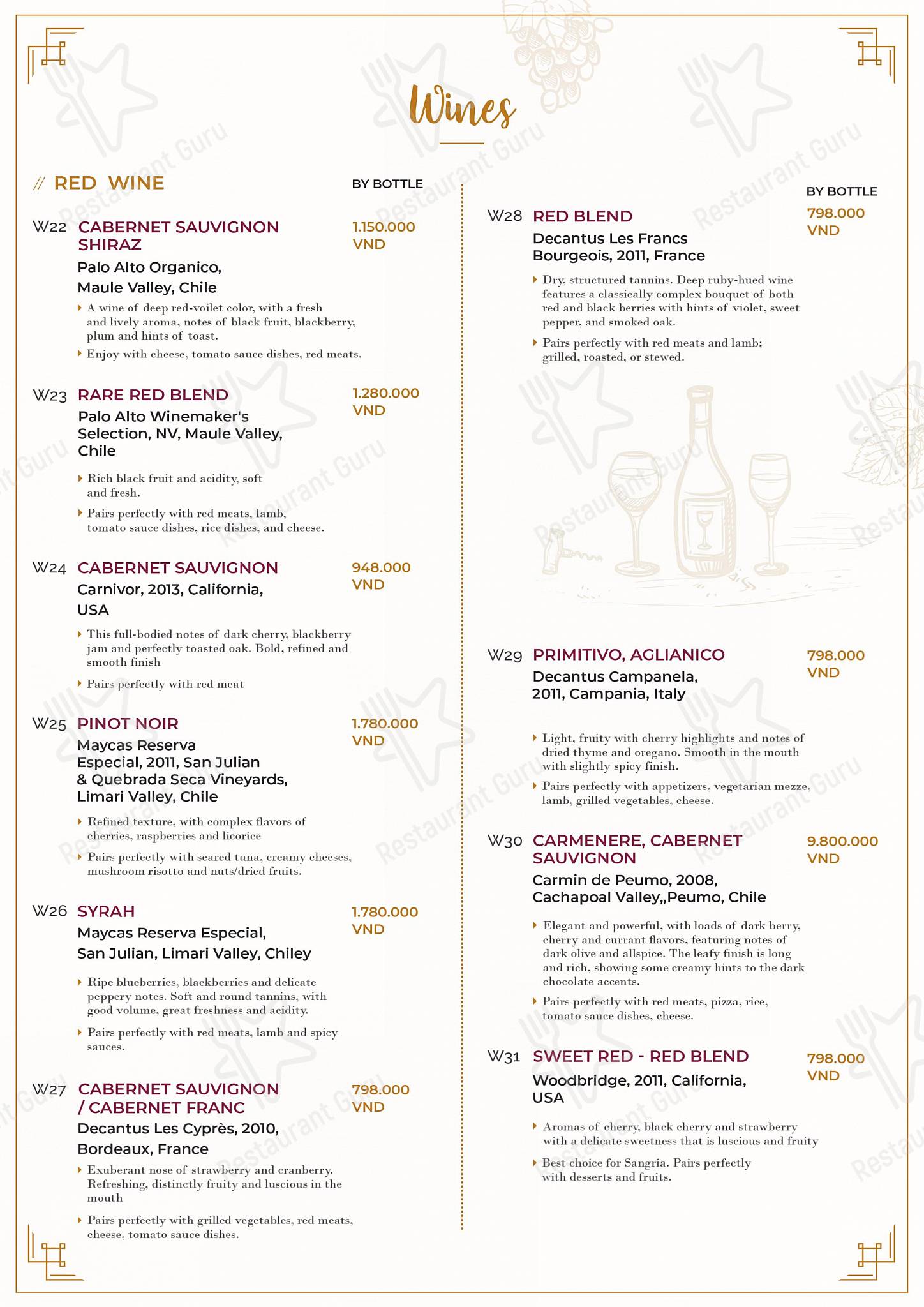Menu at Beirut d1 restaurant, Ho Chi Minh City