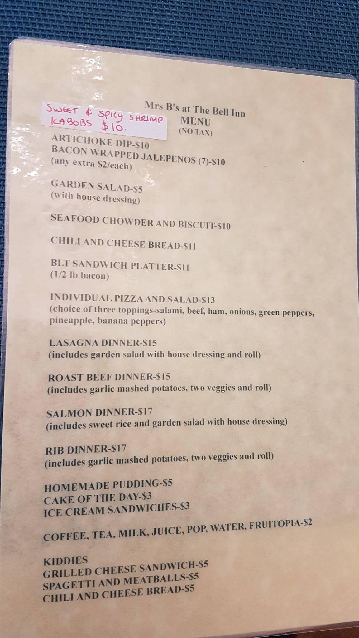 Menu at Bell Inn Restaurant, Dorchester