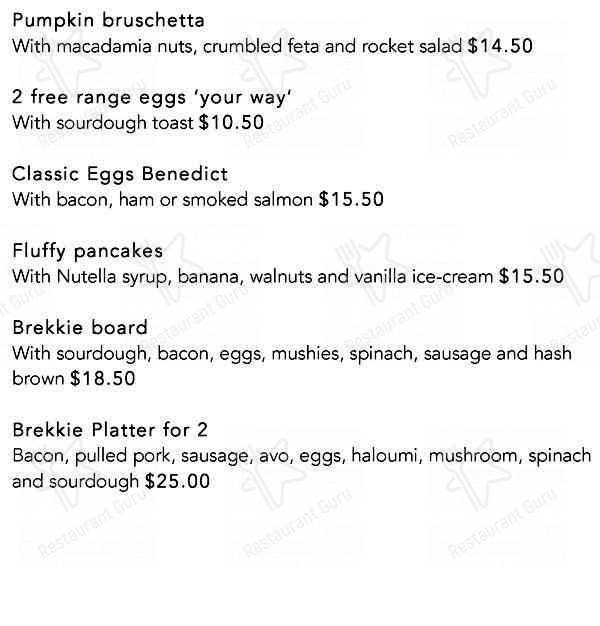 Menu at Bell Jar Cafe, Burleigh Waters