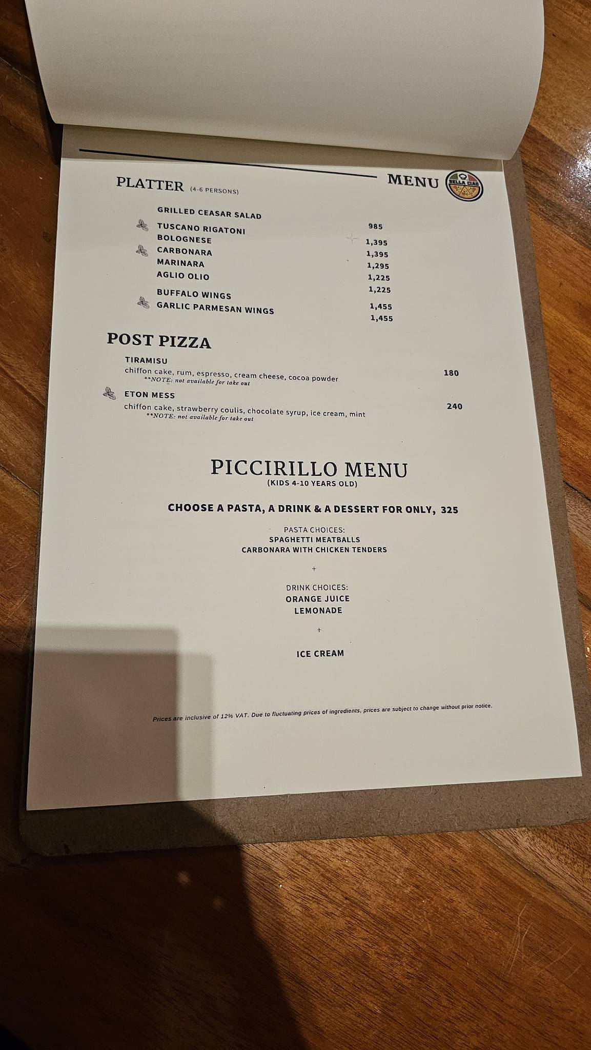 Menu at Bella Ciao - Naga restaurant, Naga