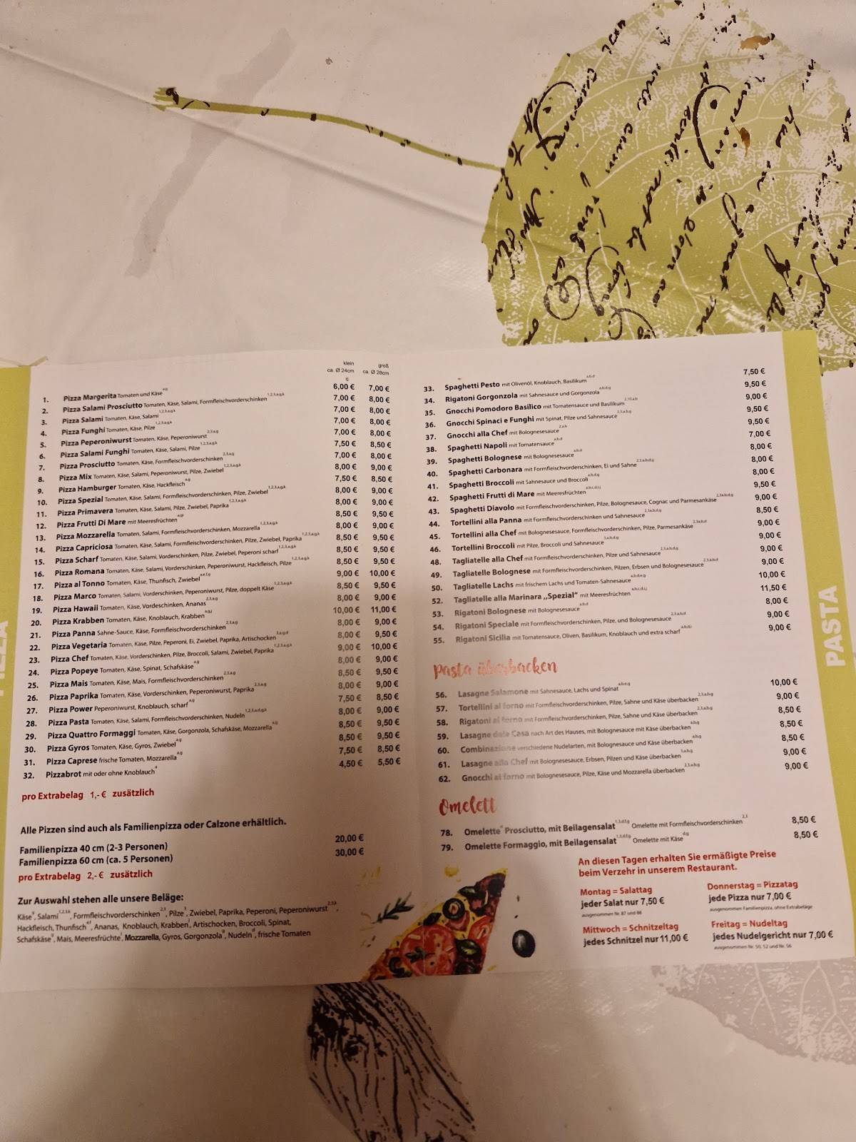 Speisekarte von Bella Mia pizza, Flieden