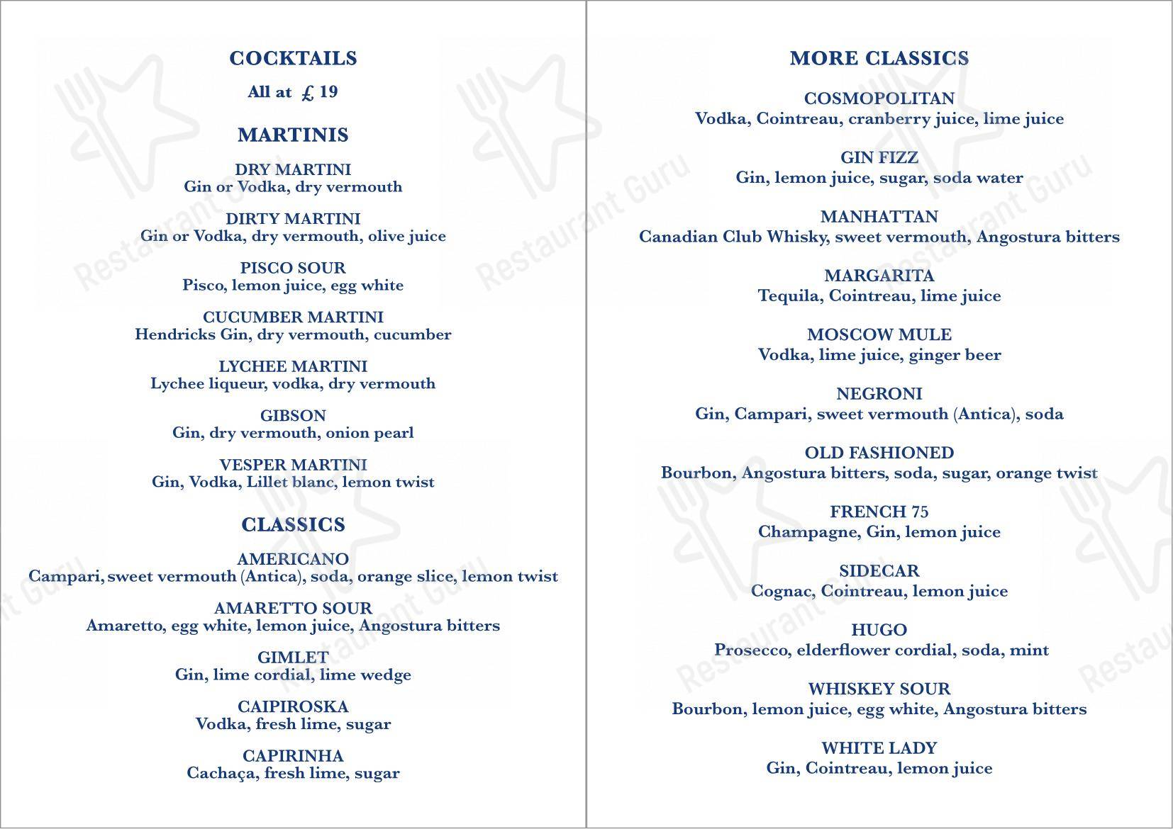 Menu at Bellamy's Restaurant, London, 18 Bruton Pl