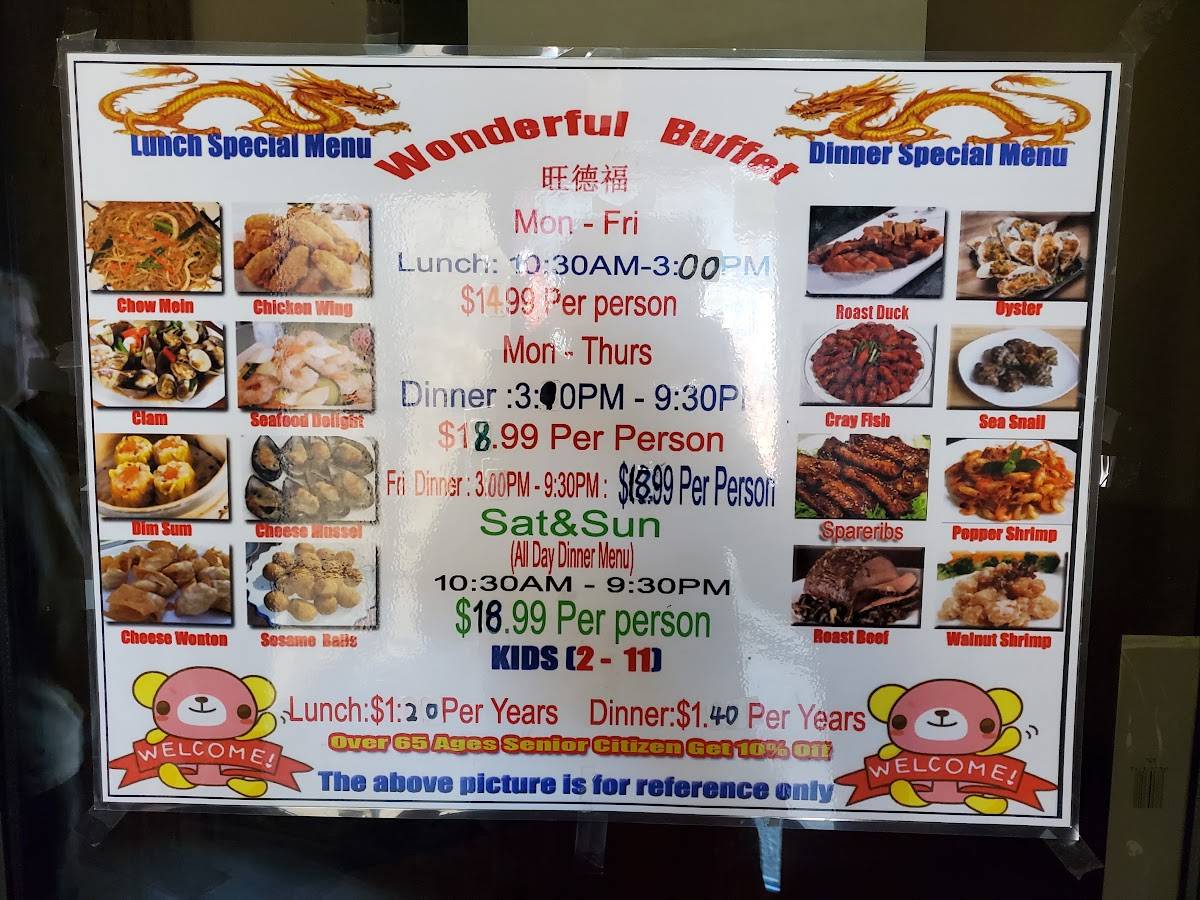 Menu at Wonderful Buffet restaurant, Bellingham
