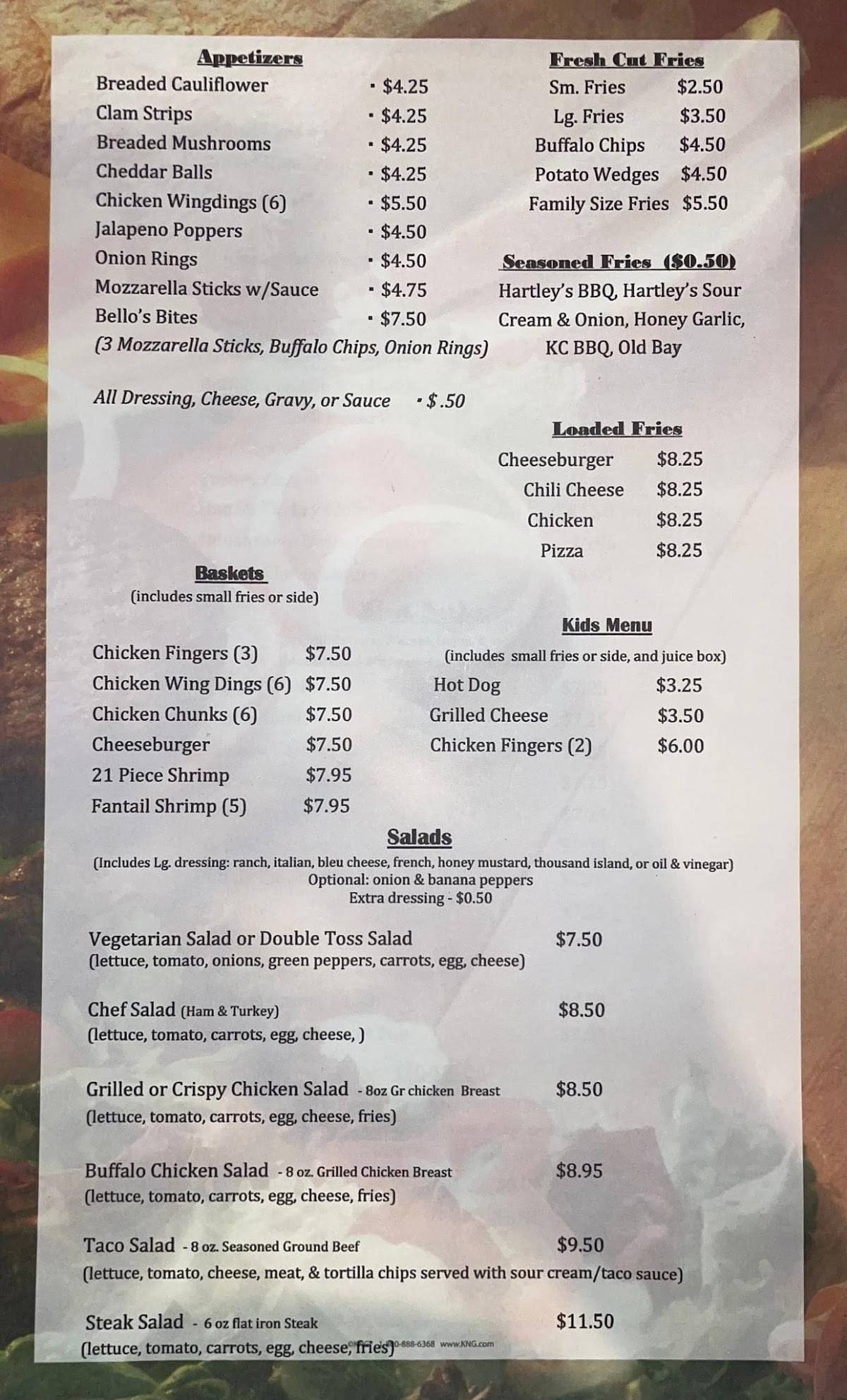 Menu at Bello's Café - Family Restaurant & Bar, Mount Union