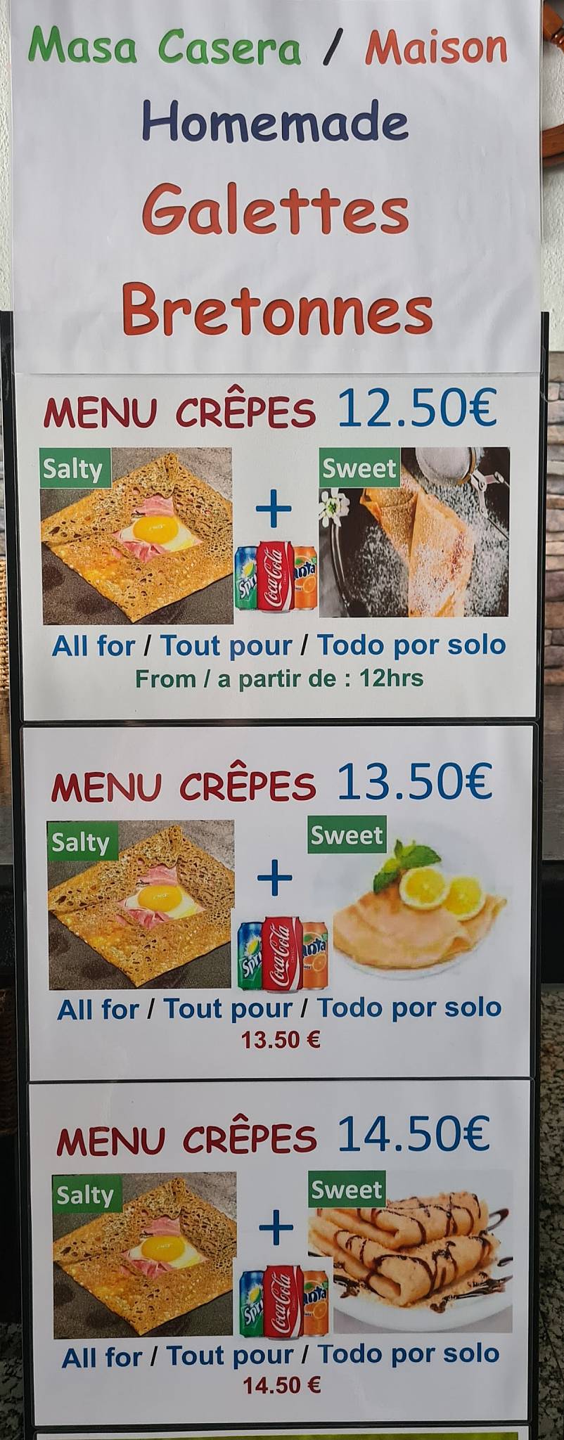 Carta de Restaurante La Petite Bretagne, Benalmádena, Avenida Federico ...
