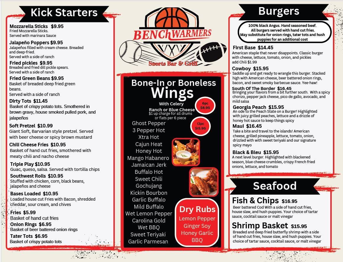 Menu at Benchwarmers Sports Bar & Grill, Sautee Nacoochee