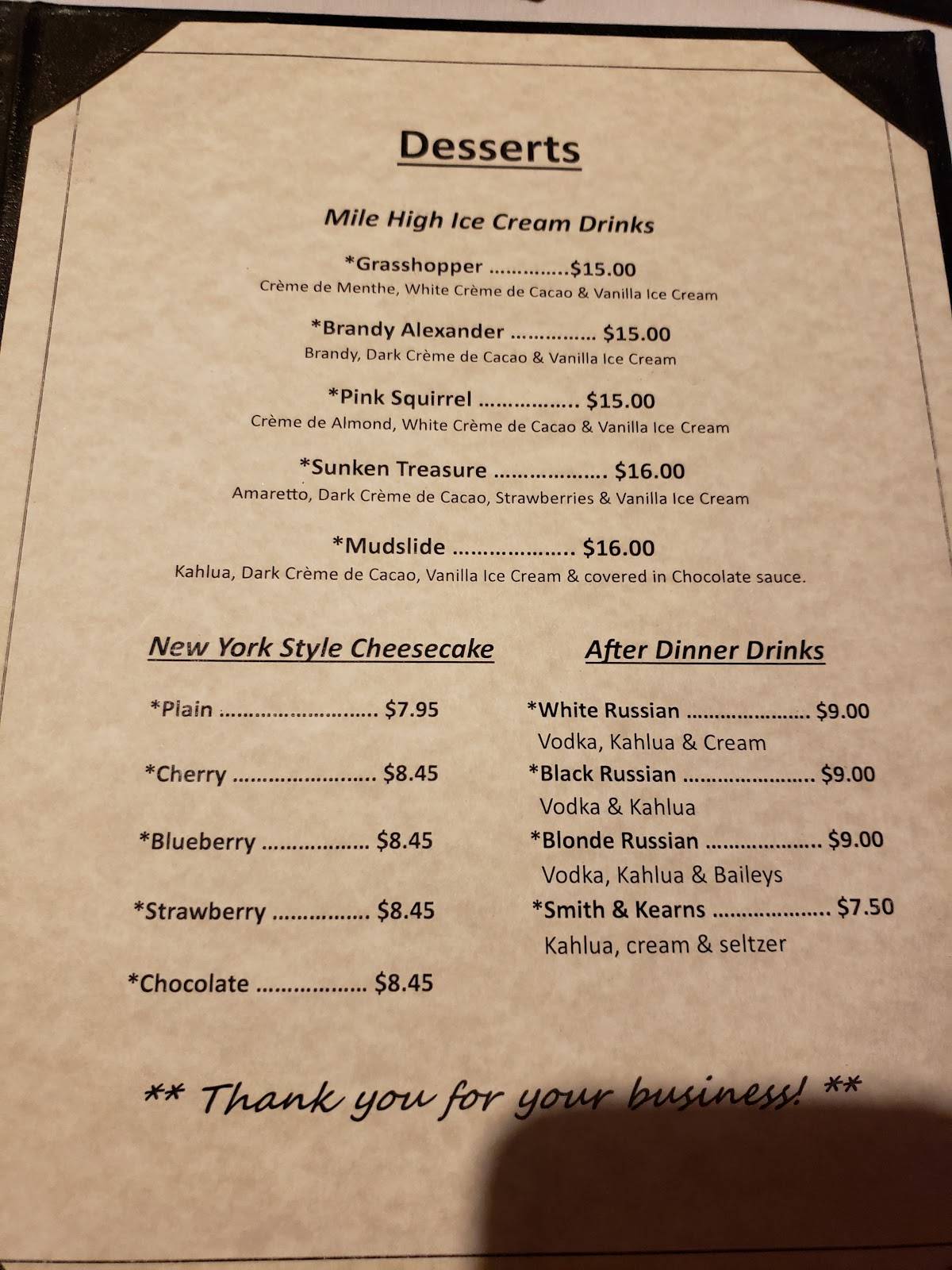 Menu at Benedetti's Supper Club, Beloit