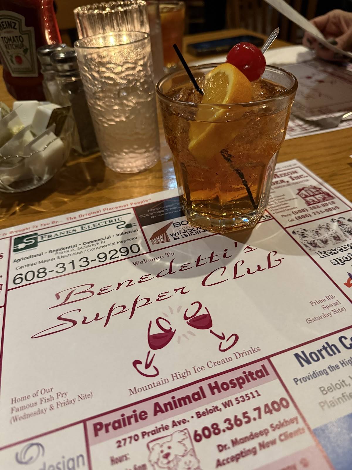 Menu at Benedetti's Supper Club, Beloit