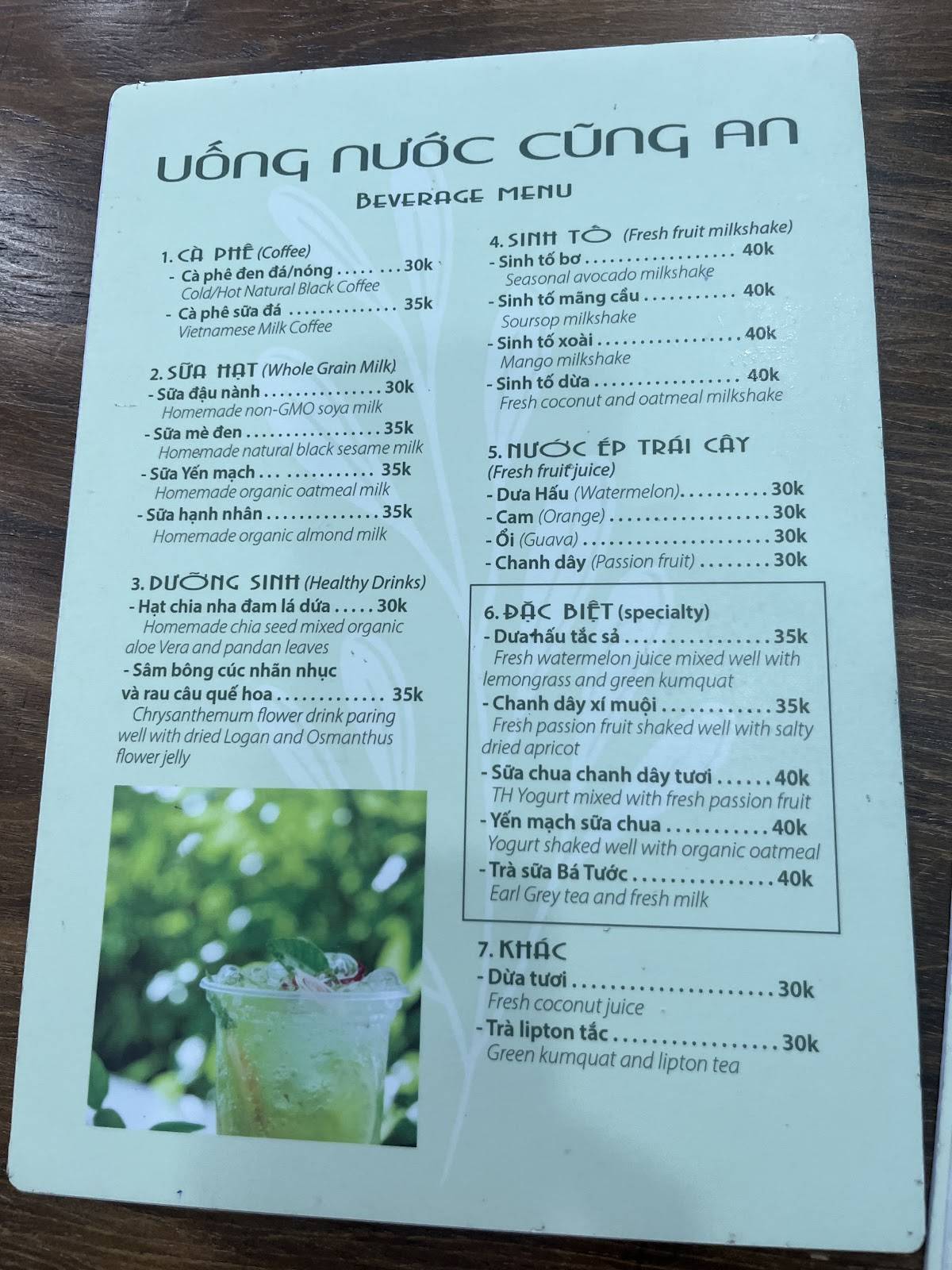 Menu at Bếp Chay Nhà An VEGETARIAN BISTRO restaurant, Vietnam