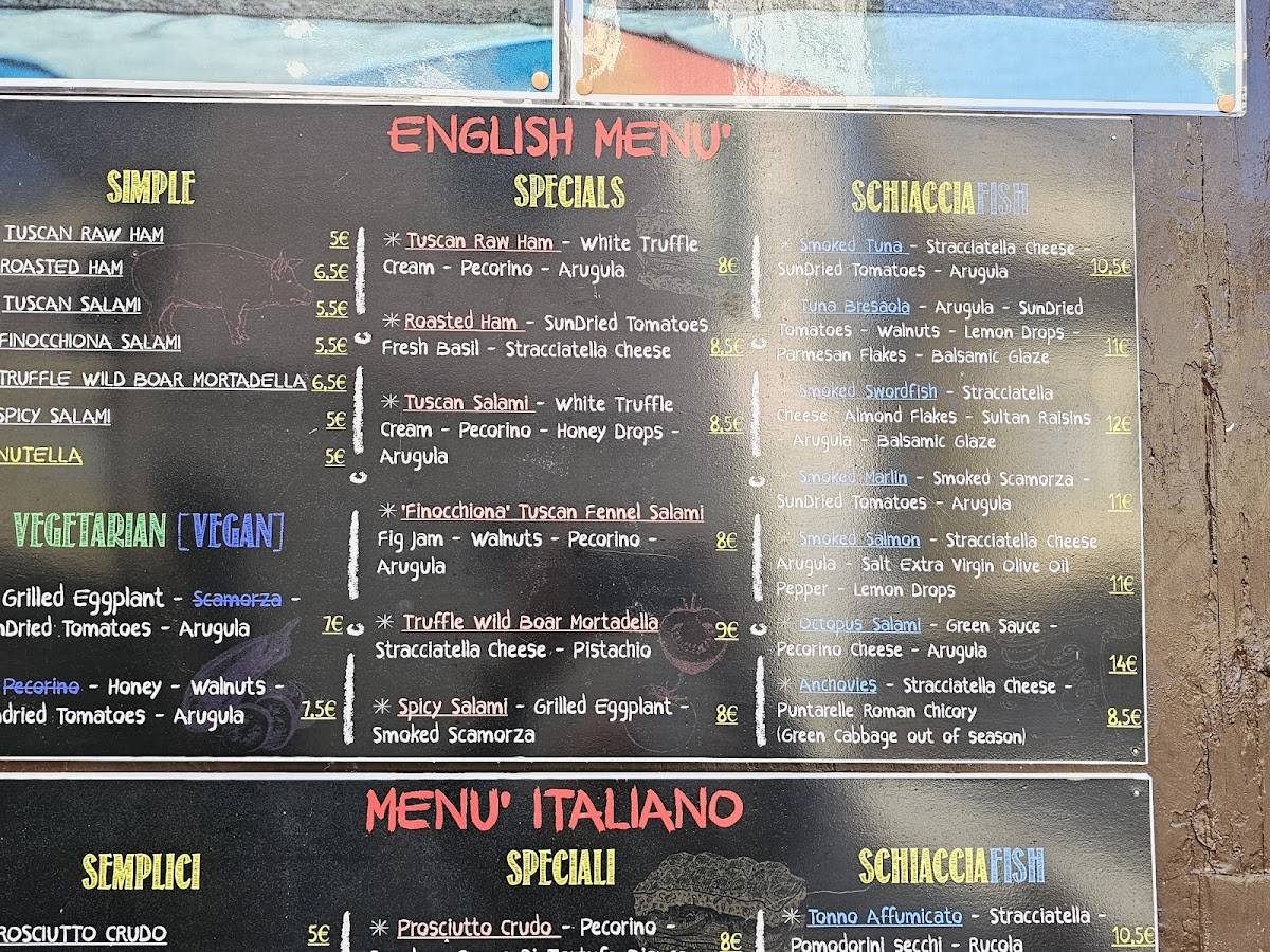 Speisekarte von Berni's SchiacciaFish Focacceria fast Food, Arezzo