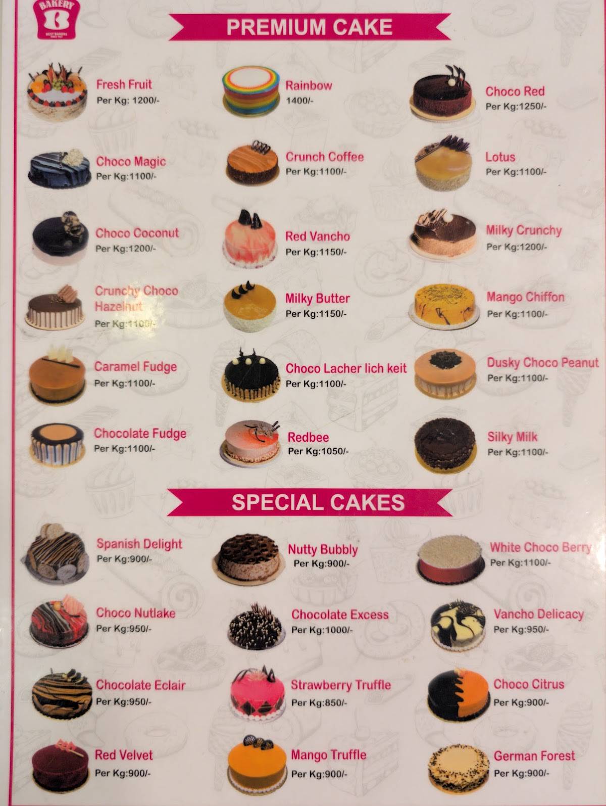 Menu at Best Bakers, Ernakulam, Kurisupally Junction