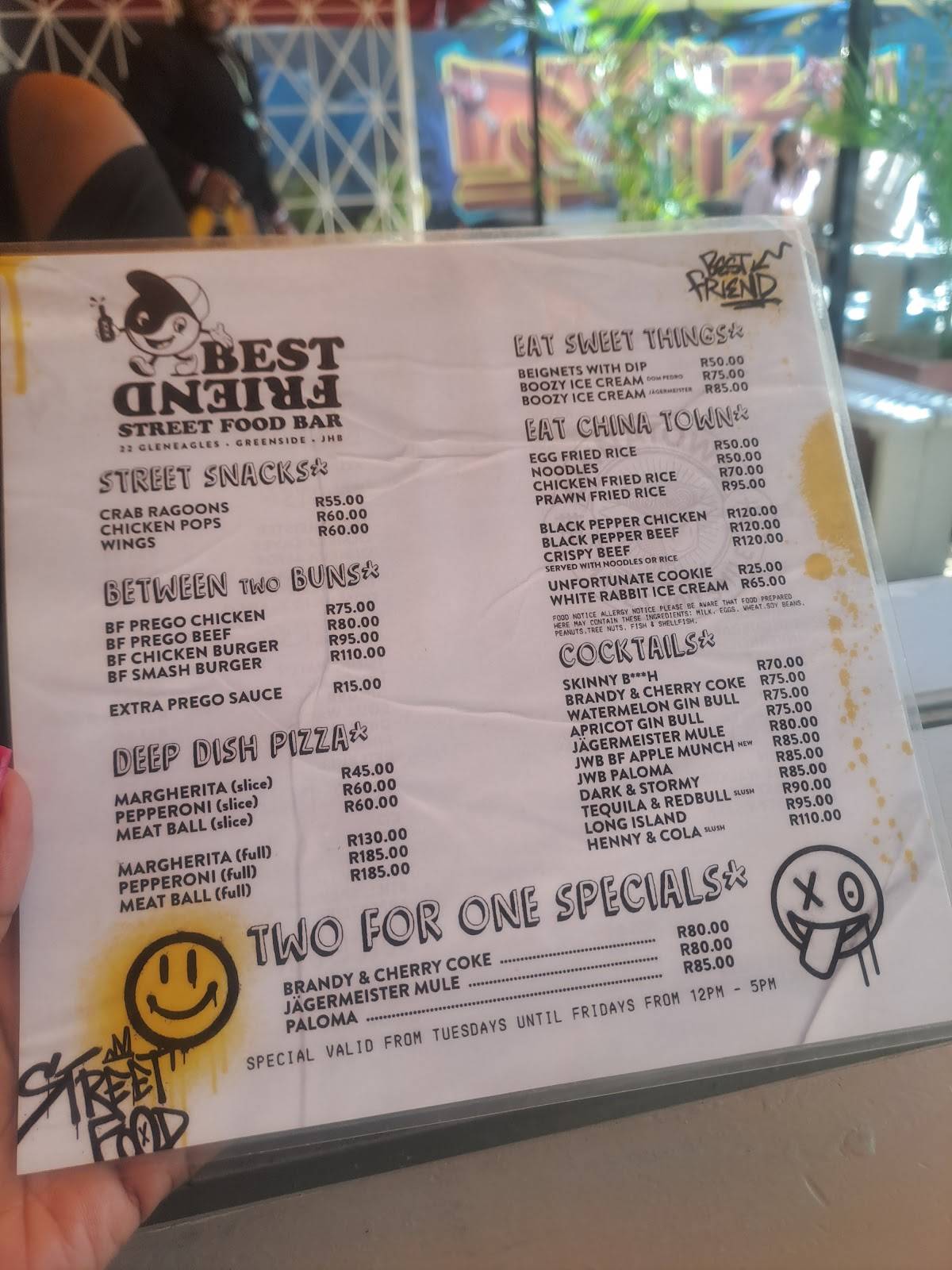 Menu at Best Friend Street Bar, Randburg