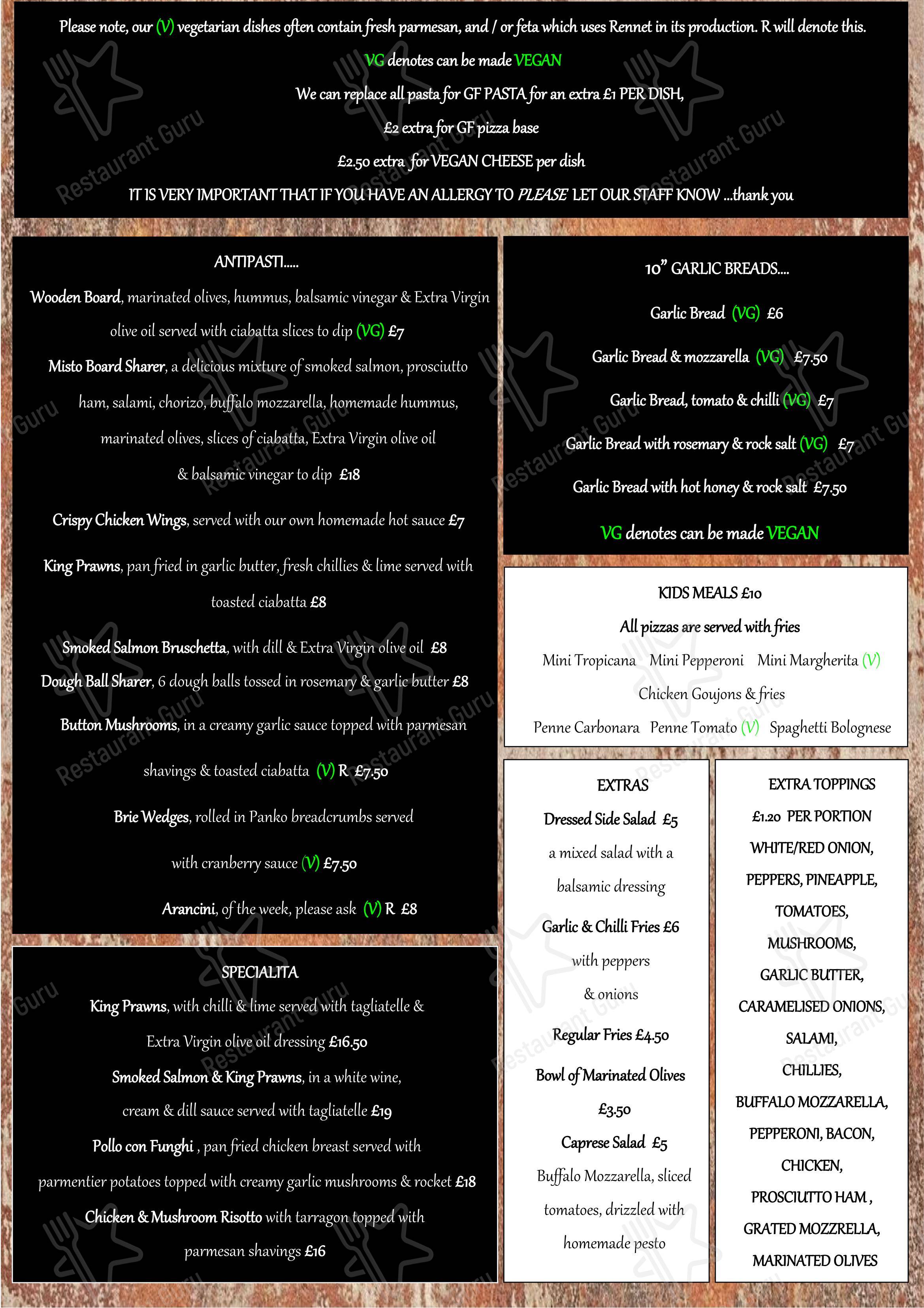 Menu at Betulla's restaurant, Ulverston