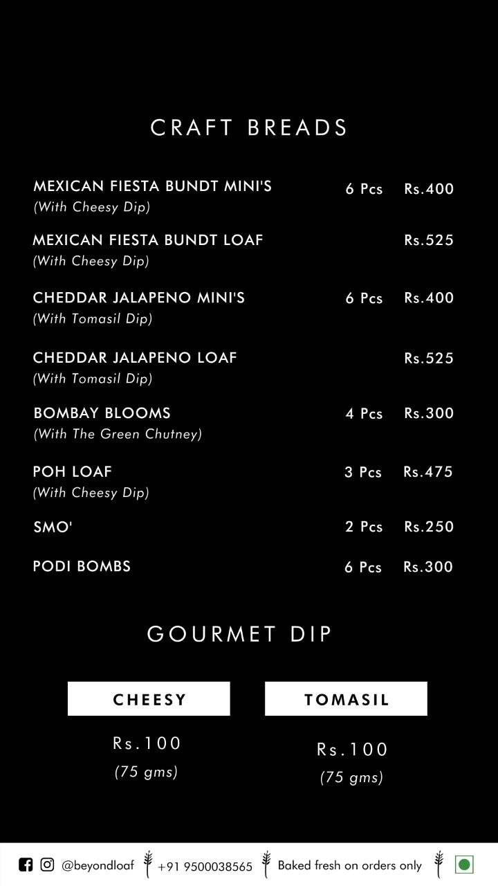 Menu at Beyond Loaf, Chennai
