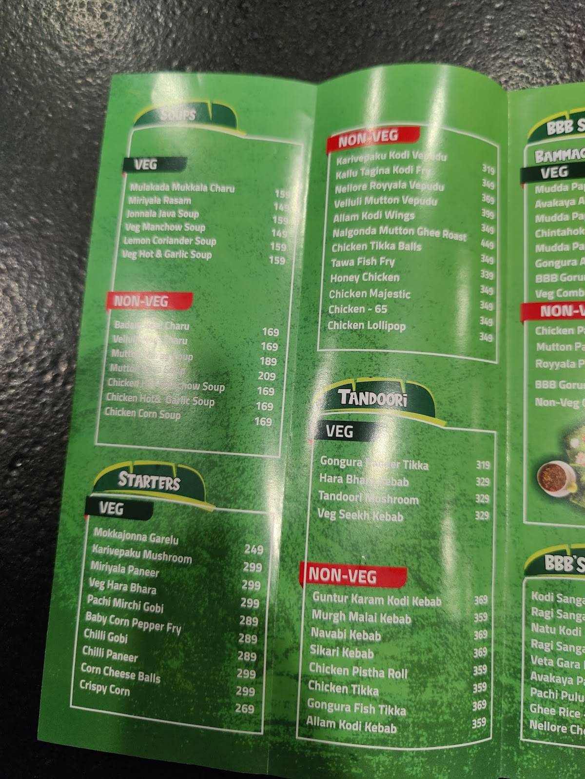 Menu at Bhale Bhanti Bhojanam, Hyderabad
