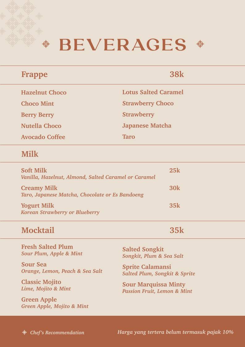 Menu at Bhinneka Indonesian Resto & Cafe, Batam