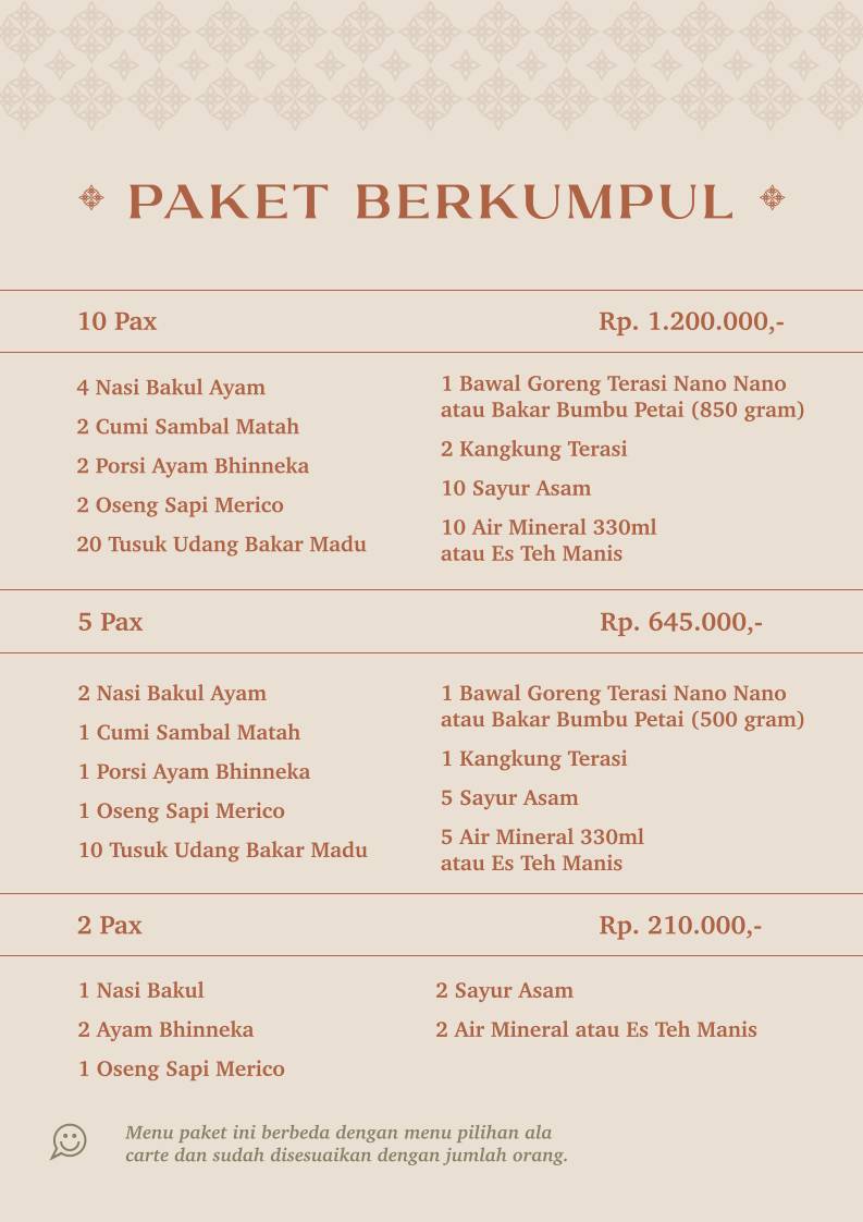Menu at Bhinneka Indonesian Resto & Cafe, Batam