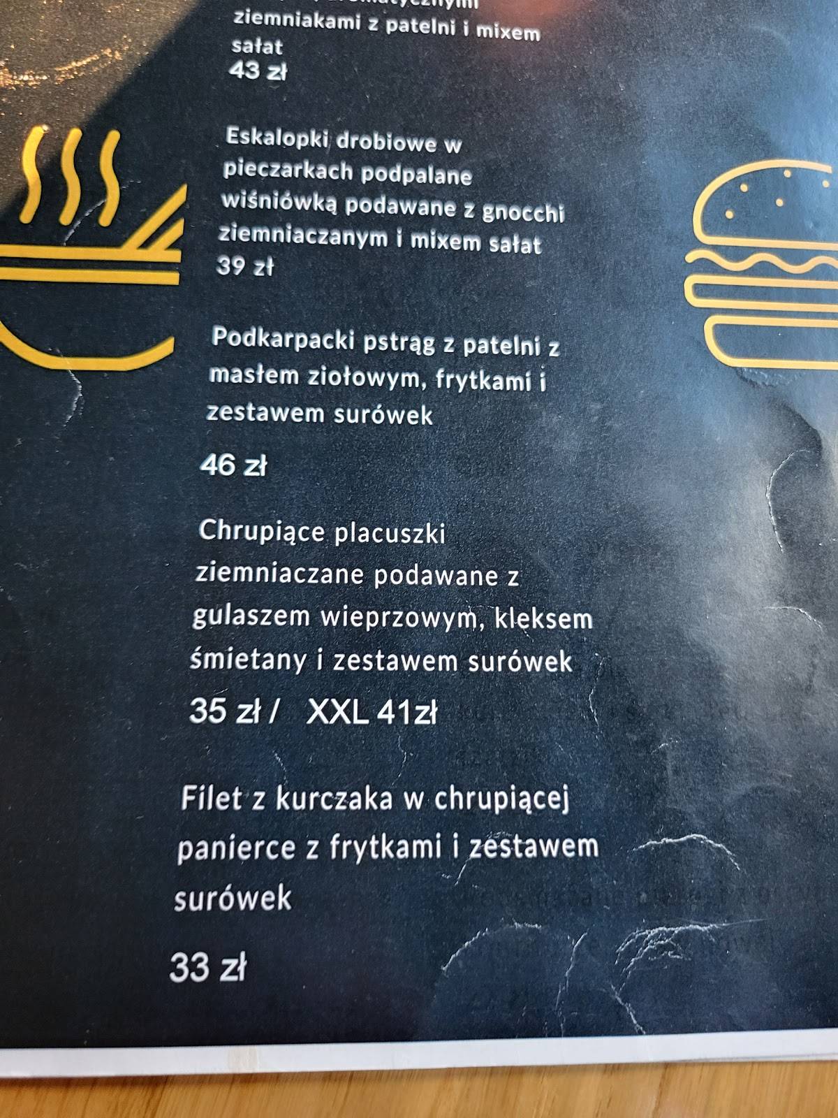 Menu at Bianco restaurant, Brzostek