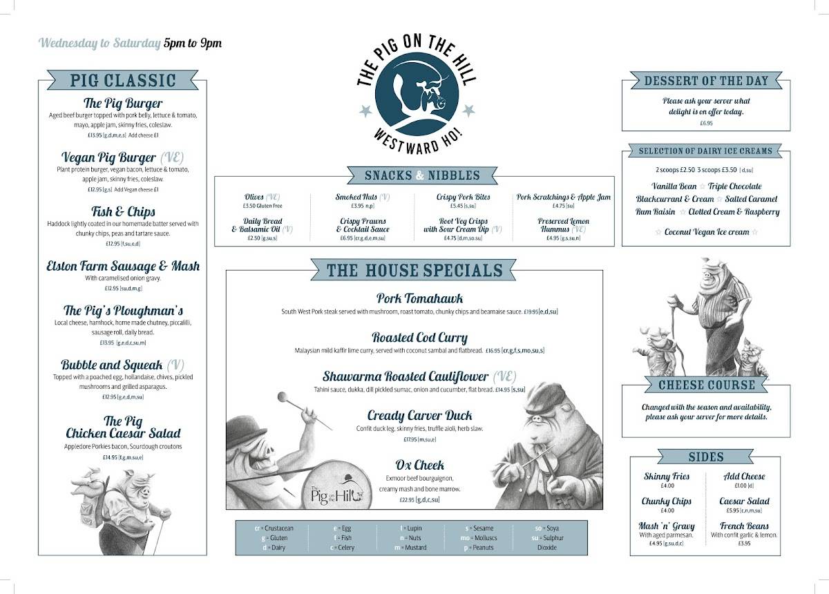 Menu at The Pig on the Hill pub & bar, Bideford