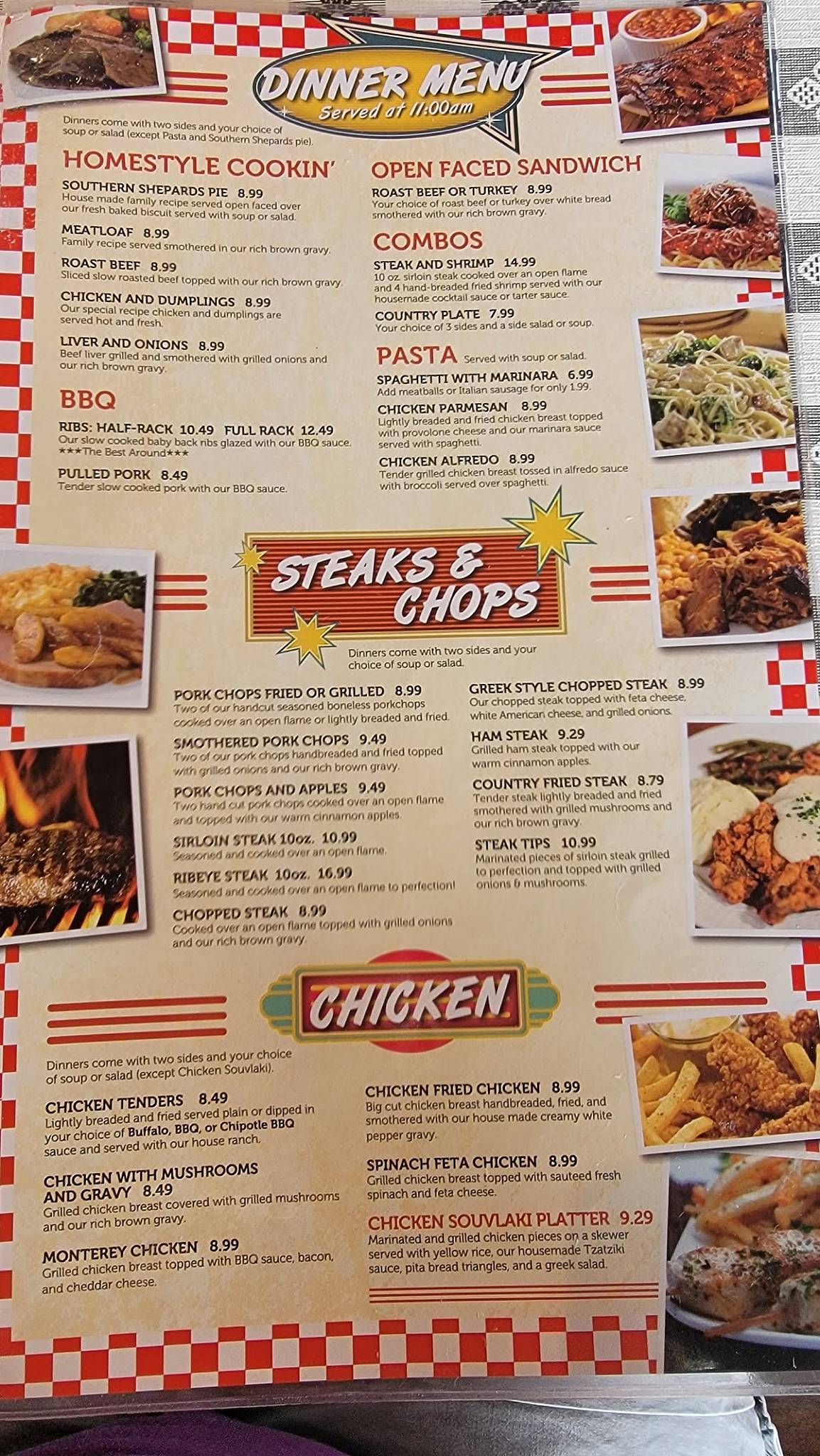 Menu at Big Tom's Diner restaurant, Winter Haven
