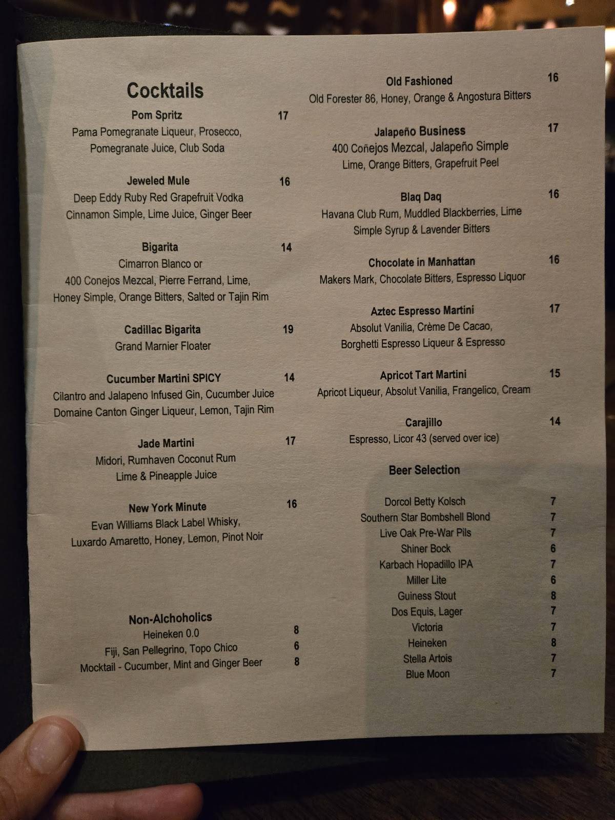 Menu at Biga - San Antonio Riverwalk Restaurant, San Antonio