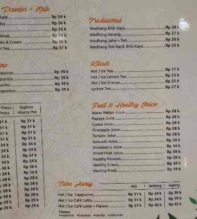 Menu at Bilik Kopi cafe, Jakarta, Sahid Sudirman Center
