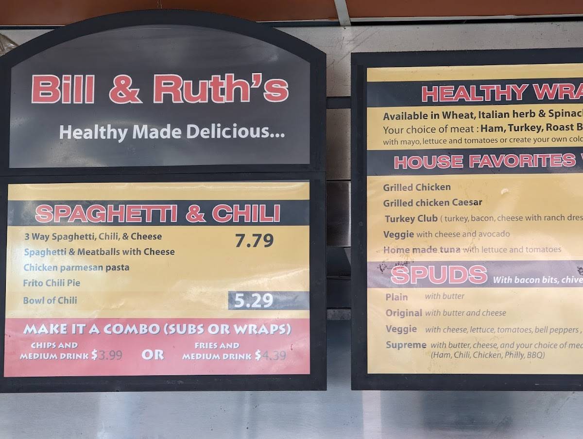 Menu at Bill & Ruth's Subs and Burgers Pryor restaurant, Pryor