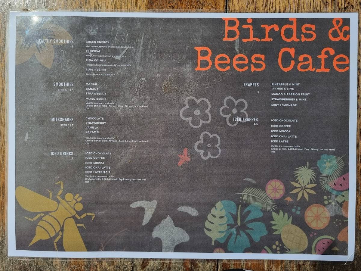 Menu at Birds & Bees Café / Bar, Everton Hills