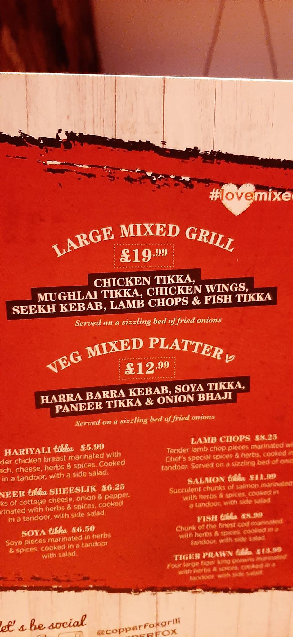 Menu at Copper Fox Grill pub & bar, Birmingham