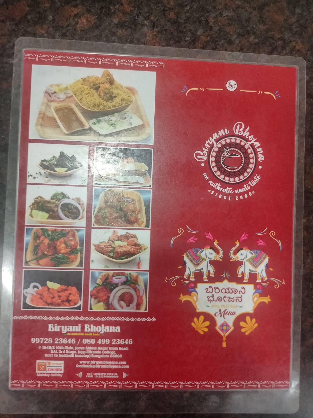 Menu at Biryani Bhojana, Bengaluru