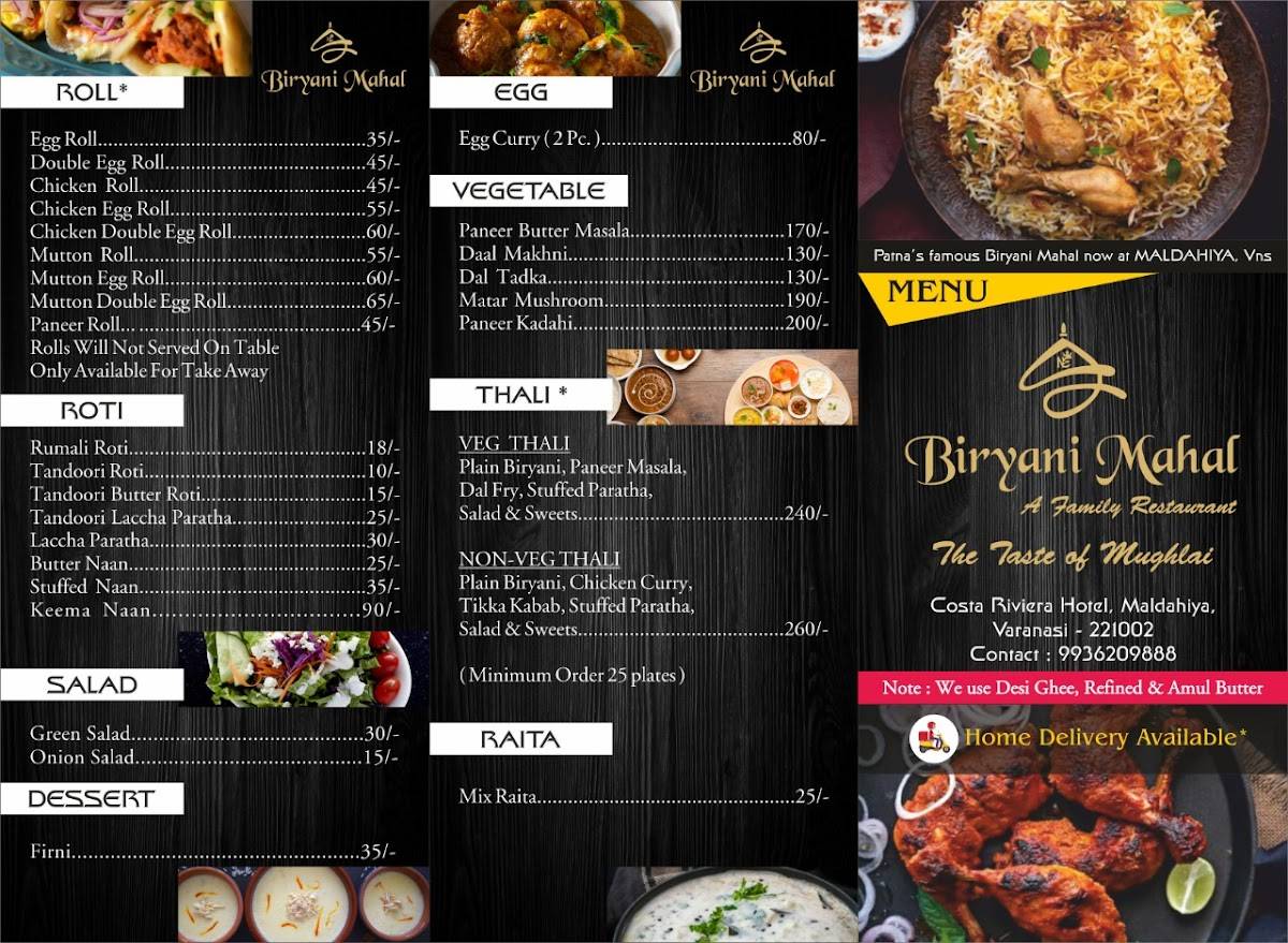 Menu at My Biryani Mahal A Family Restaurant, Varanasi