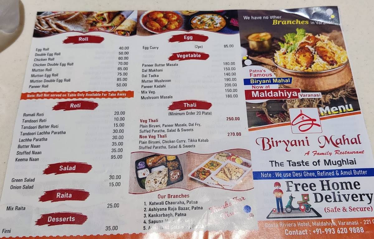 Menu at My Biryani Mahal A Family Restaurant, Varanasi