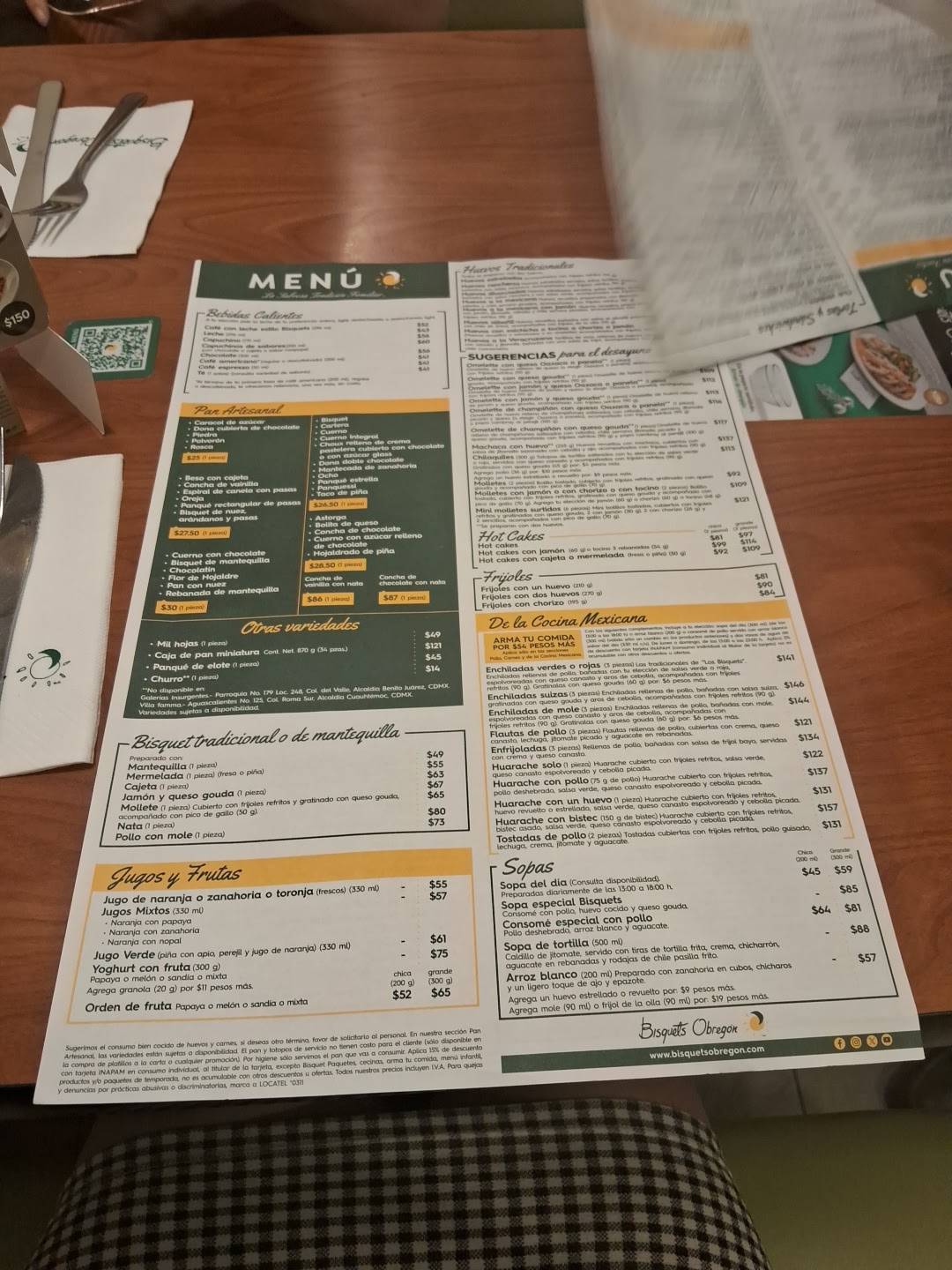 Menu at Bisquets Obregón - Unidad Bosque de Aragón restaurant, Mexico City
