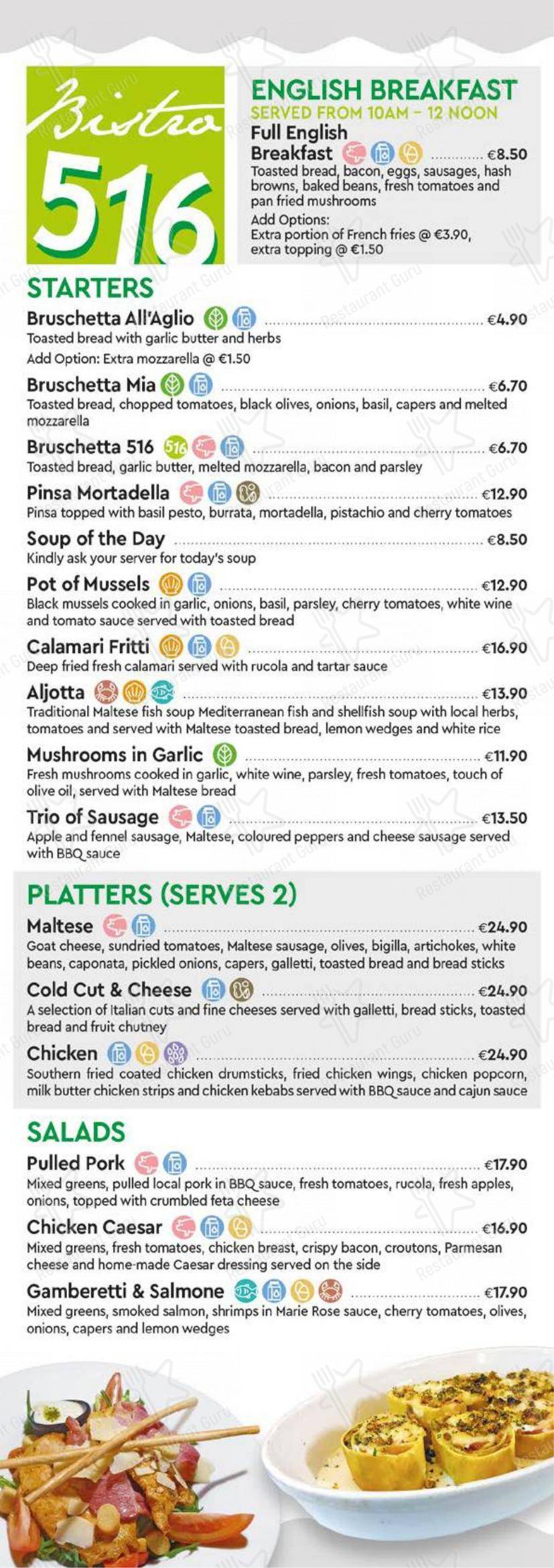 Menu at Bistro 516 restaurant, Floriana
