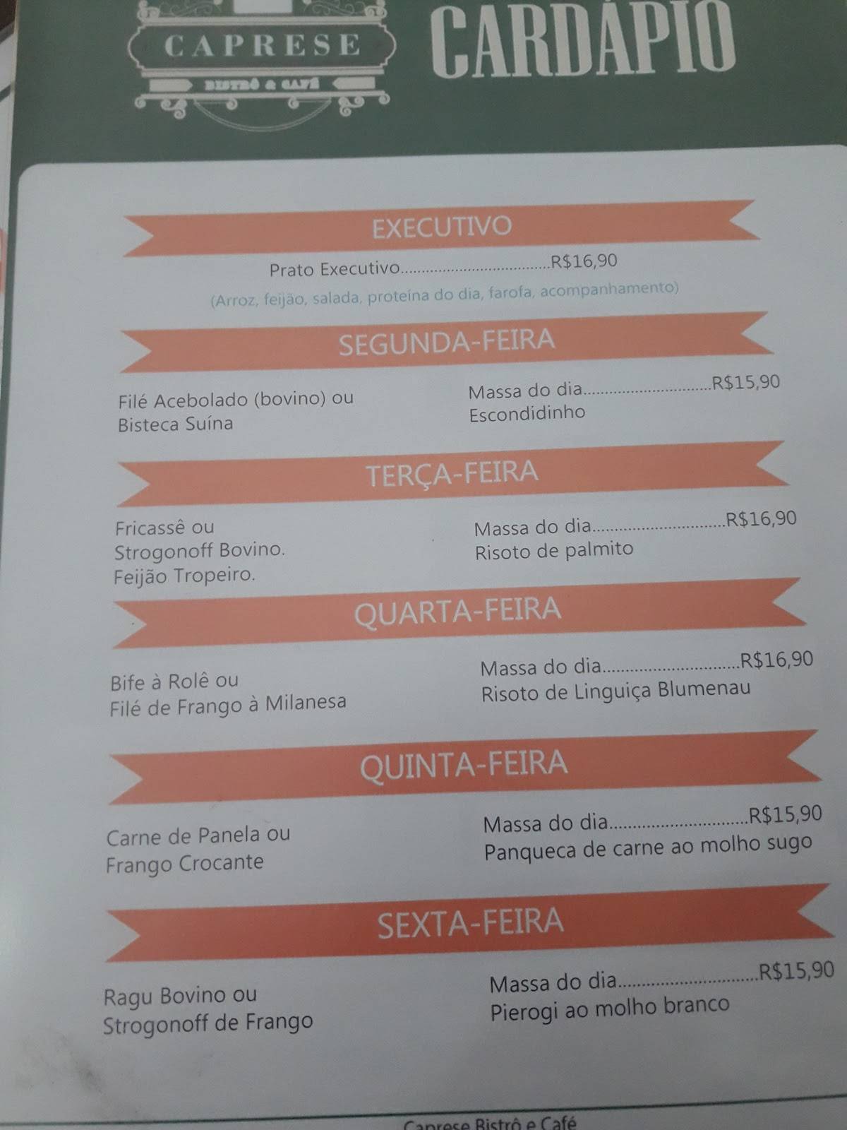 Menu em Bistro Caprese, Curitiba