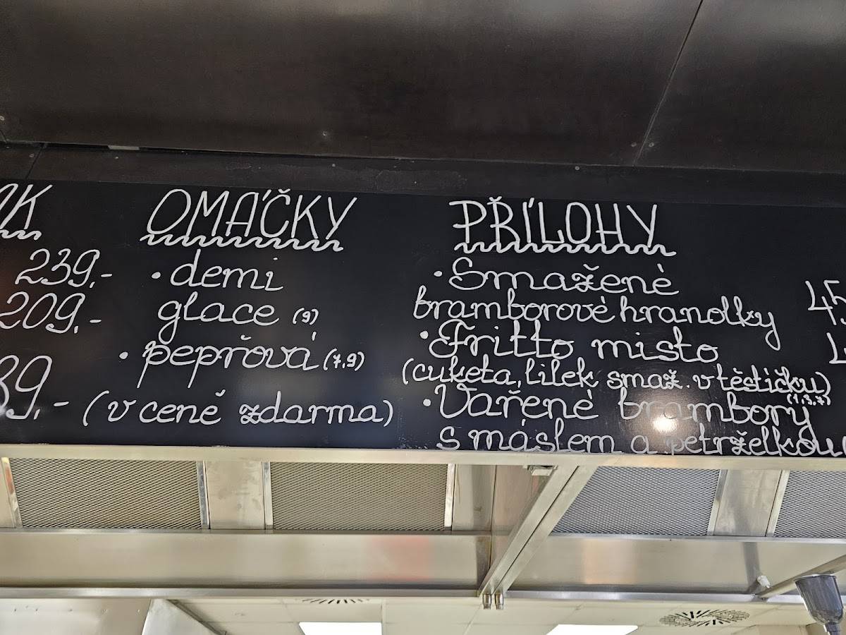 Menu at Bistro Hala cafeteria, Prague