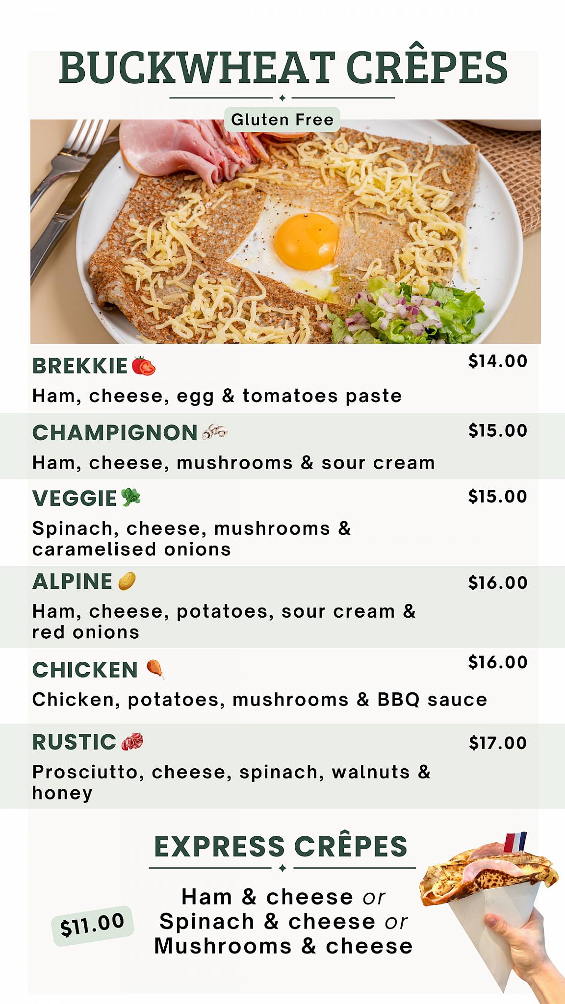 Menu at Bistro Valery restaurant, Brisbane City