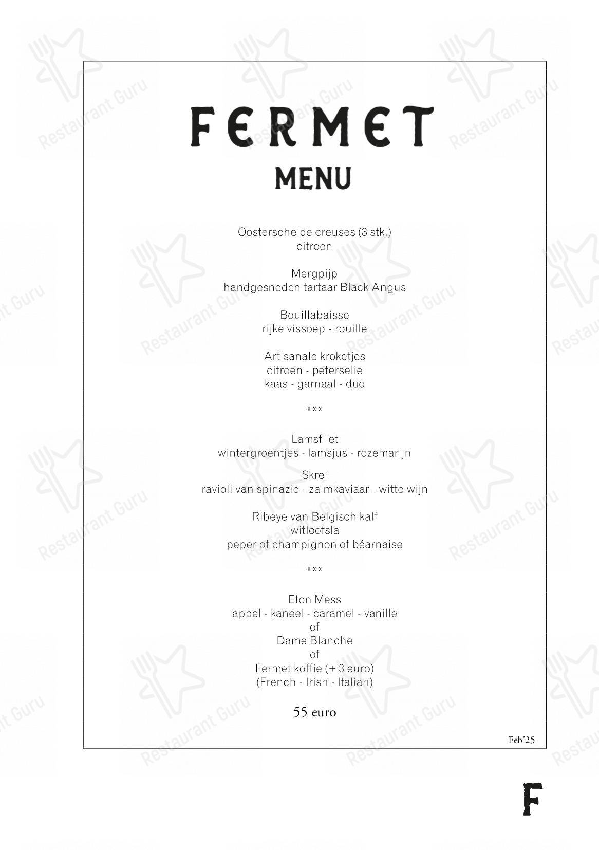 Menu at Bistrot Fermet, Zandhoven