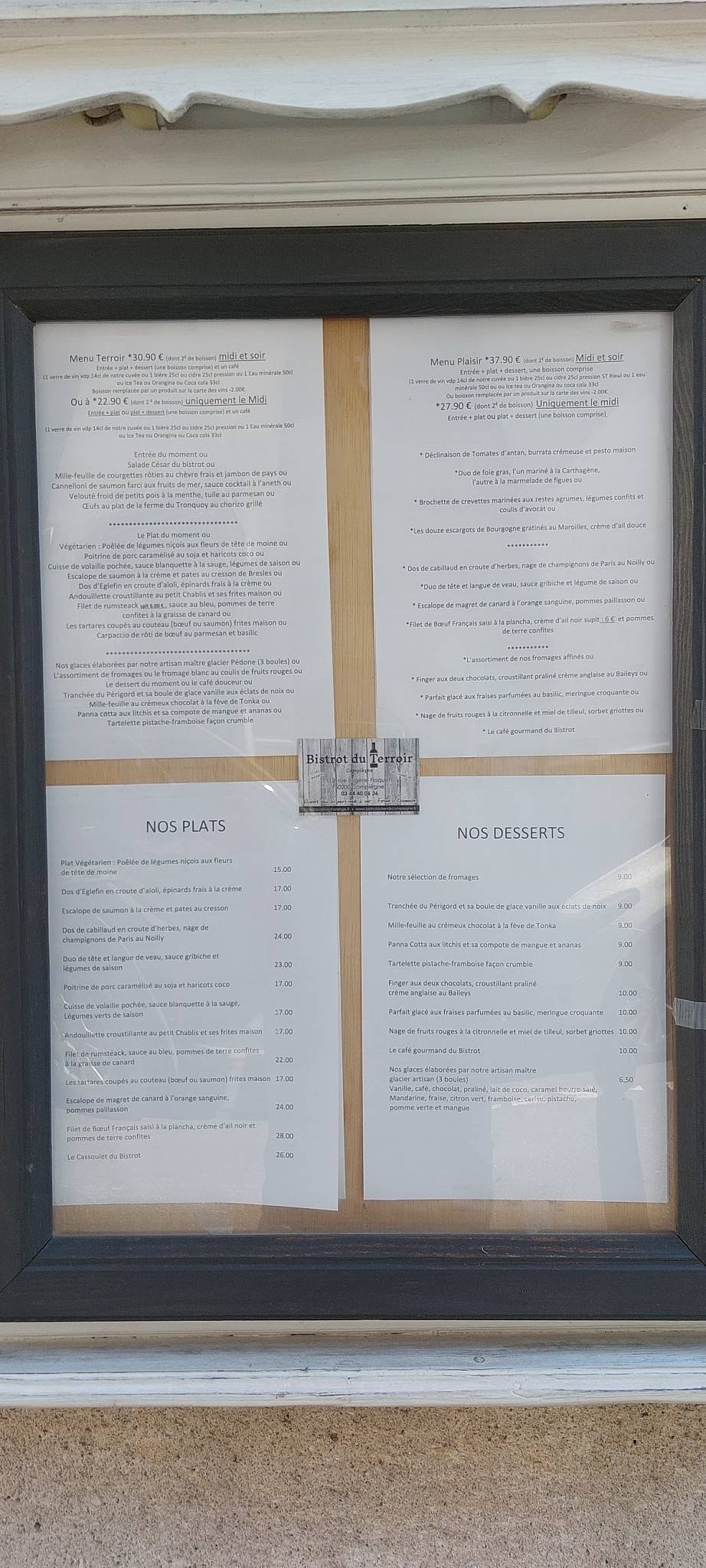Menu au Bistrot du Terroir restaurant, Compiègne