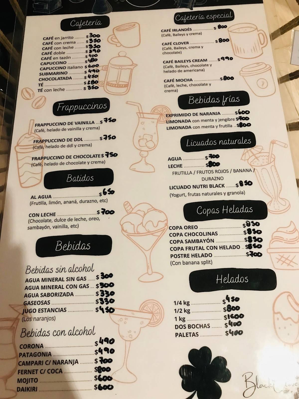 Menu at Black Clover cafe, Buenos Aires, Otamendi 64