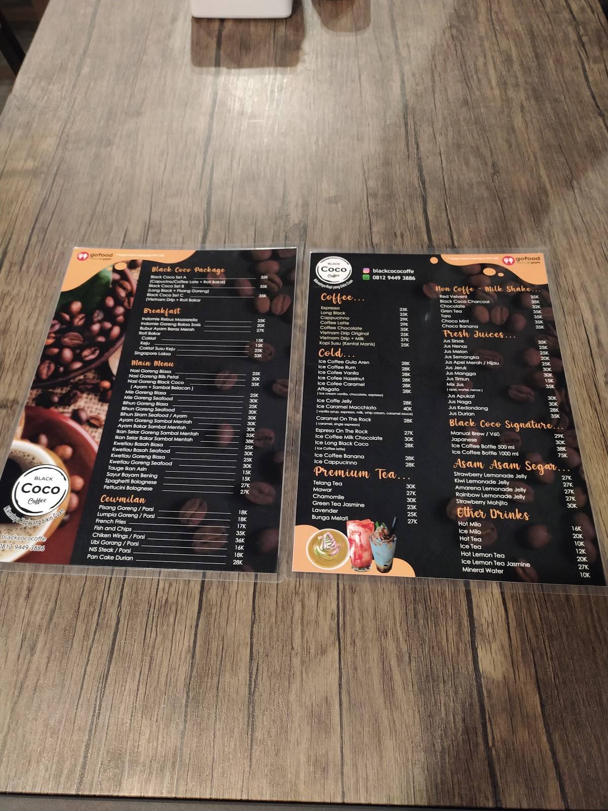 Menu at Black Coco Coffee cafe, Batam
